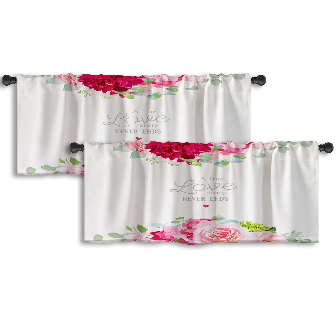 LALILO Kitchen Curtain Valance Floral Banner Frame Rod Pocket Window ...