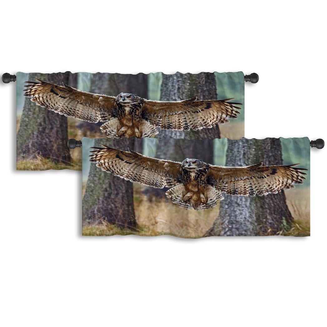 LALILO Kitchen Curtain Valance Flying Eagle Owl With Open Rod Pocket ...