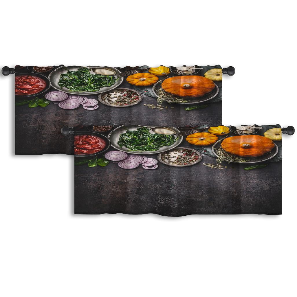LALILO Kitchen Curtain Valance Food Healthy Vegetarian Tasty Rod Pocket ...
