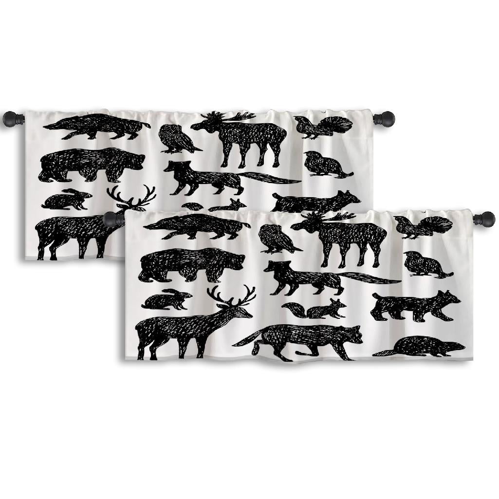 LALILO Kitchen Curtain Valance Forest Animals Squirrel Sketch Rod ...