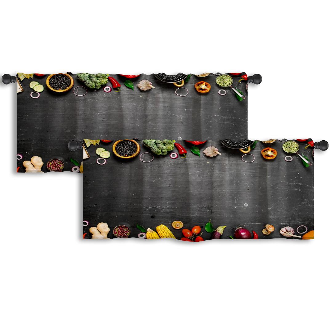 LALILO Kitchen Curtain Valance Frame Organic Food Fresh Rod Pocket ...