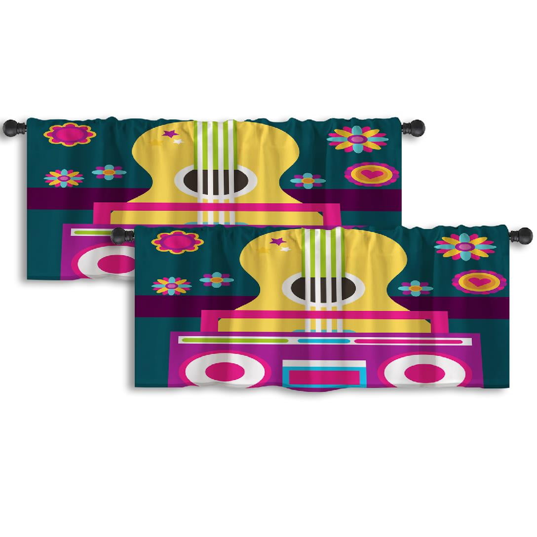 LALILO Kitchen Curtain Valance Free Spirit Guitar And Radio Rod Pocket ...