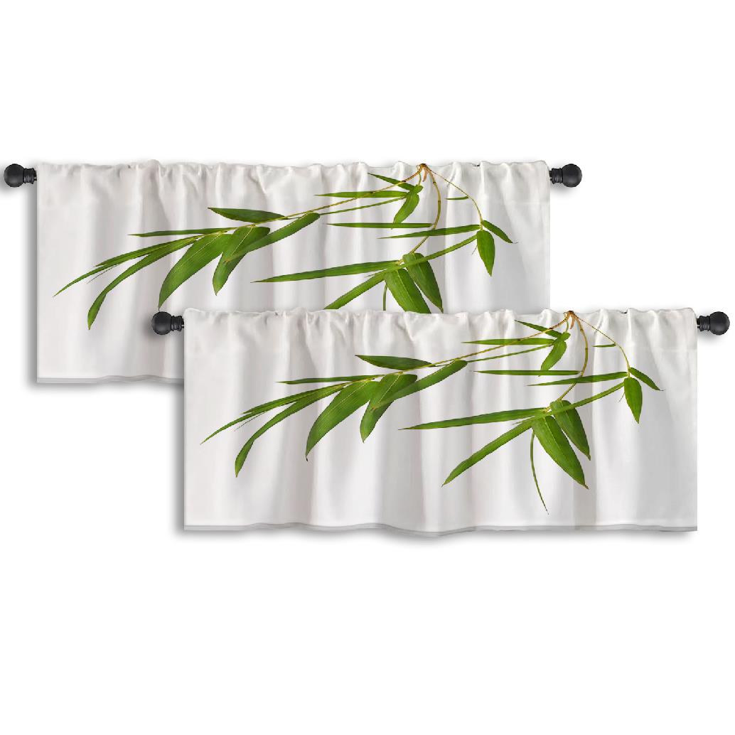 LALILO Kitchen Curtain Valance Fresh Bamboo Leaves Border With Rod ...
