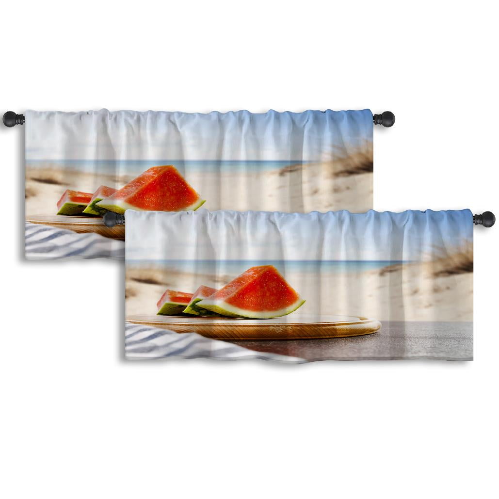 LALILO Kitchen Curtain Valance Fresh Watermelon Desk Rod Pocket Window ...