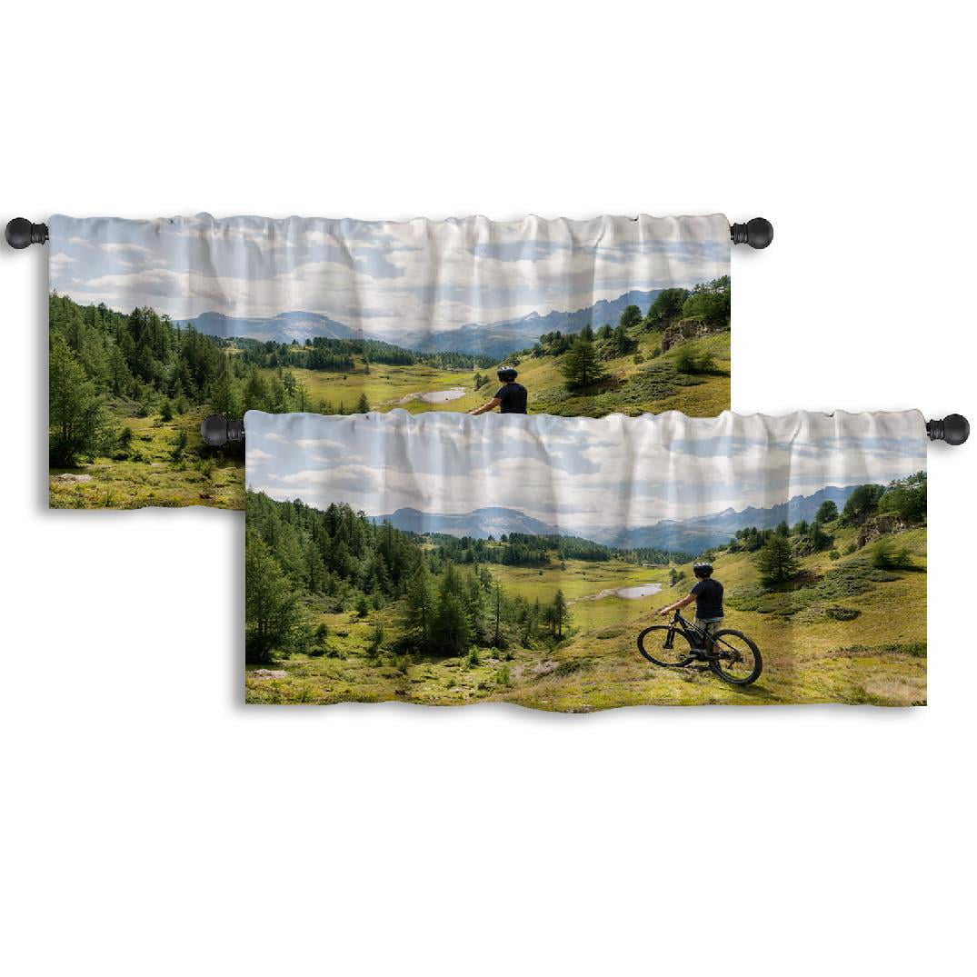 LALILO Kitchen Curtain Valance Front Sports Car Scene Behind Rod Pocket ...