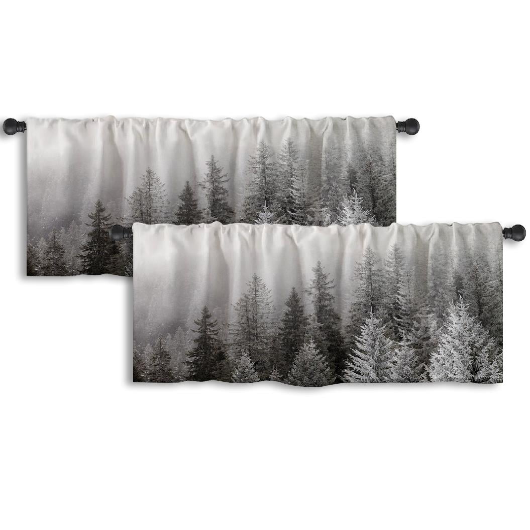 LALILO Kitchen Curtain Valance Frozen Winter Forest Fog Rod Pocket ...