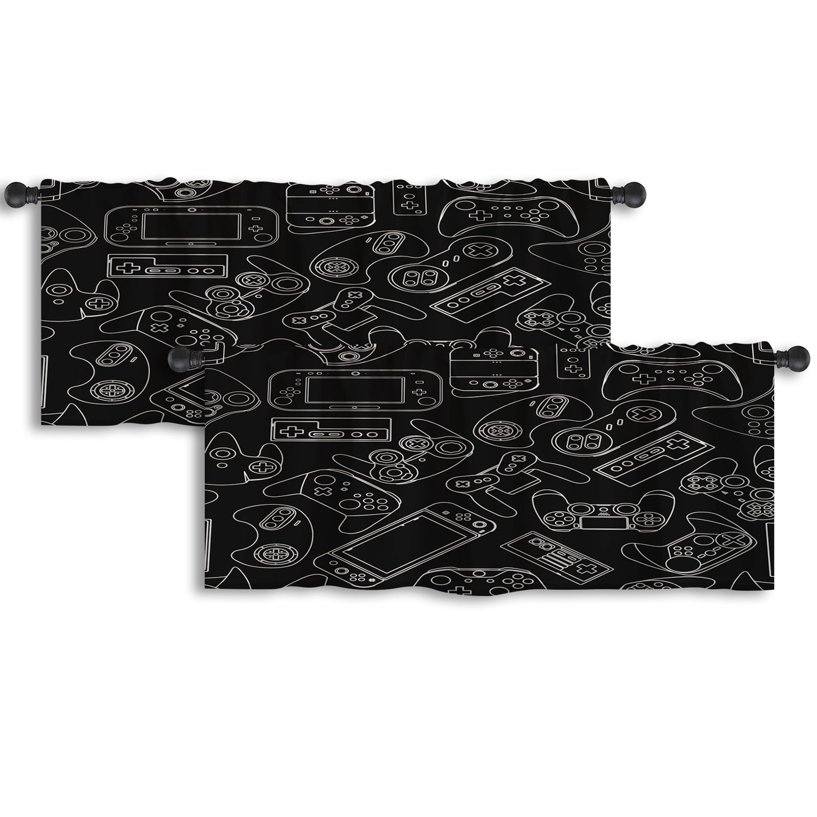 LALILO Kitchen Curtain Valance Game Controller Black Rod Pocket Window ...