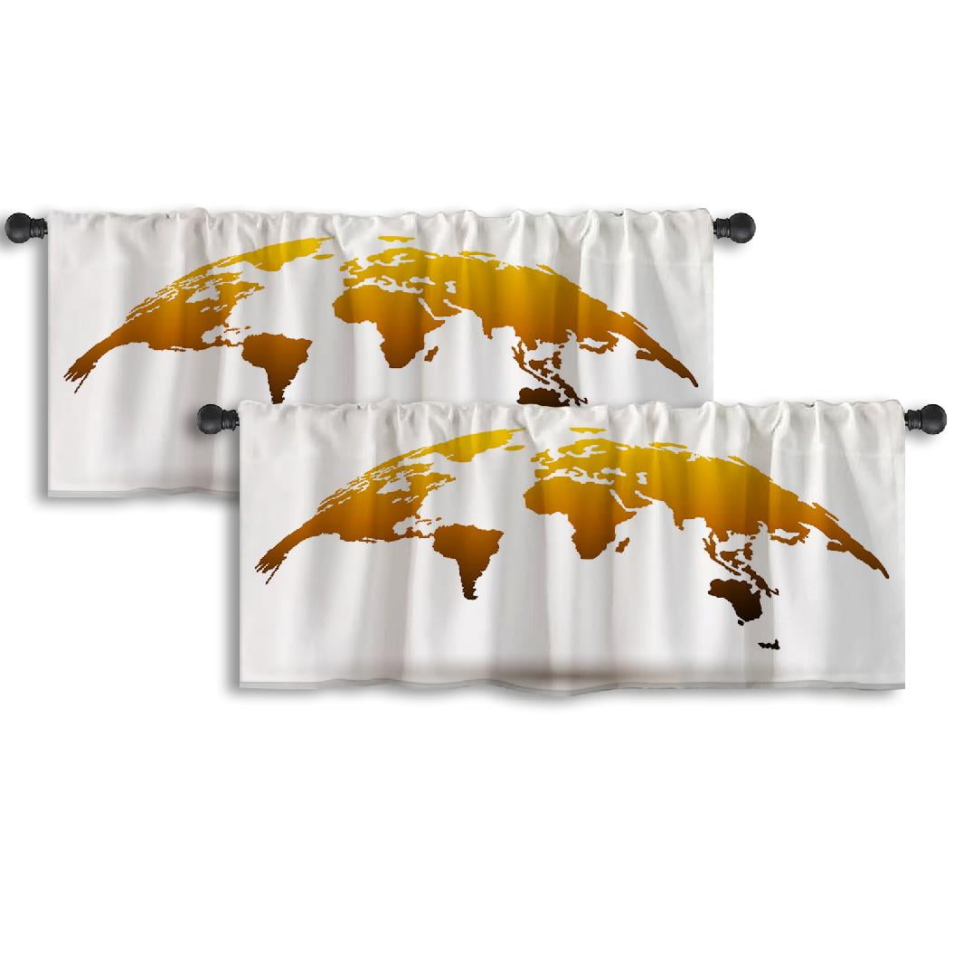 LALILO Kitchen Curtain Valance Globe Map Golden Rod Pocket Window ...