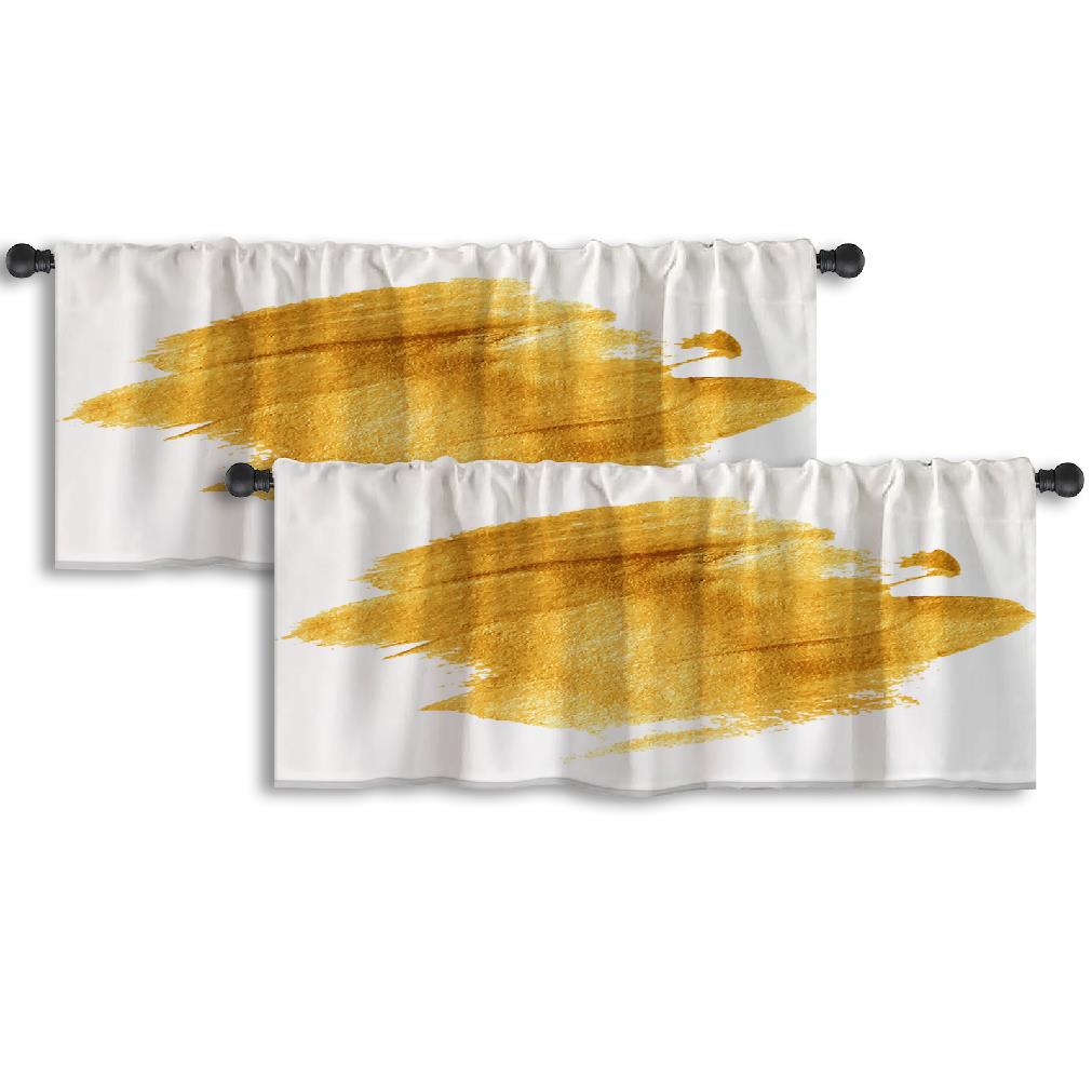 LALILO Kitchen Curtain Valance Gold Acrylic Gold Brush Stroke Rod ...