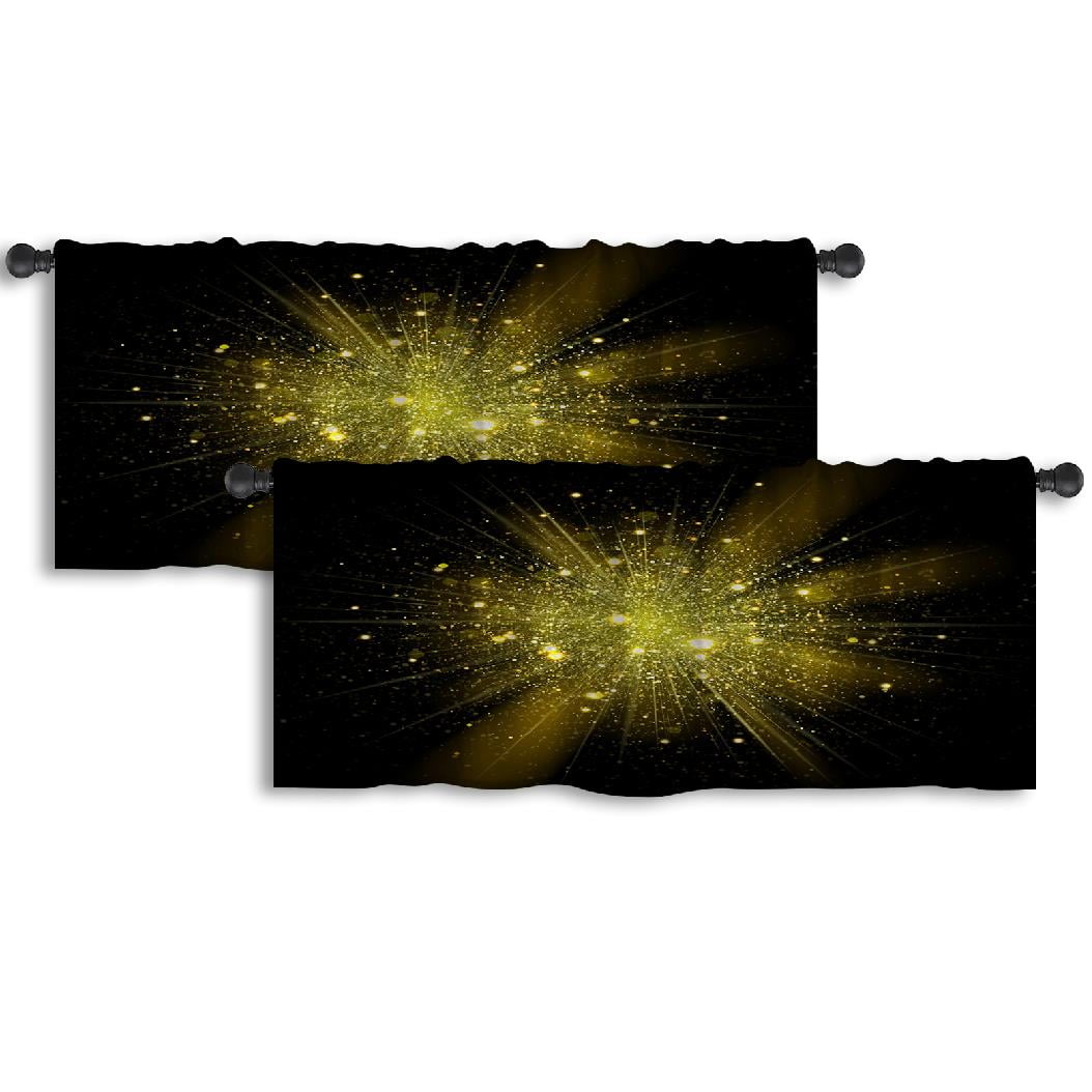 LALILO Kitchen Curtain Valance Gold Glitter Sparkling Star Rod Pocket ...