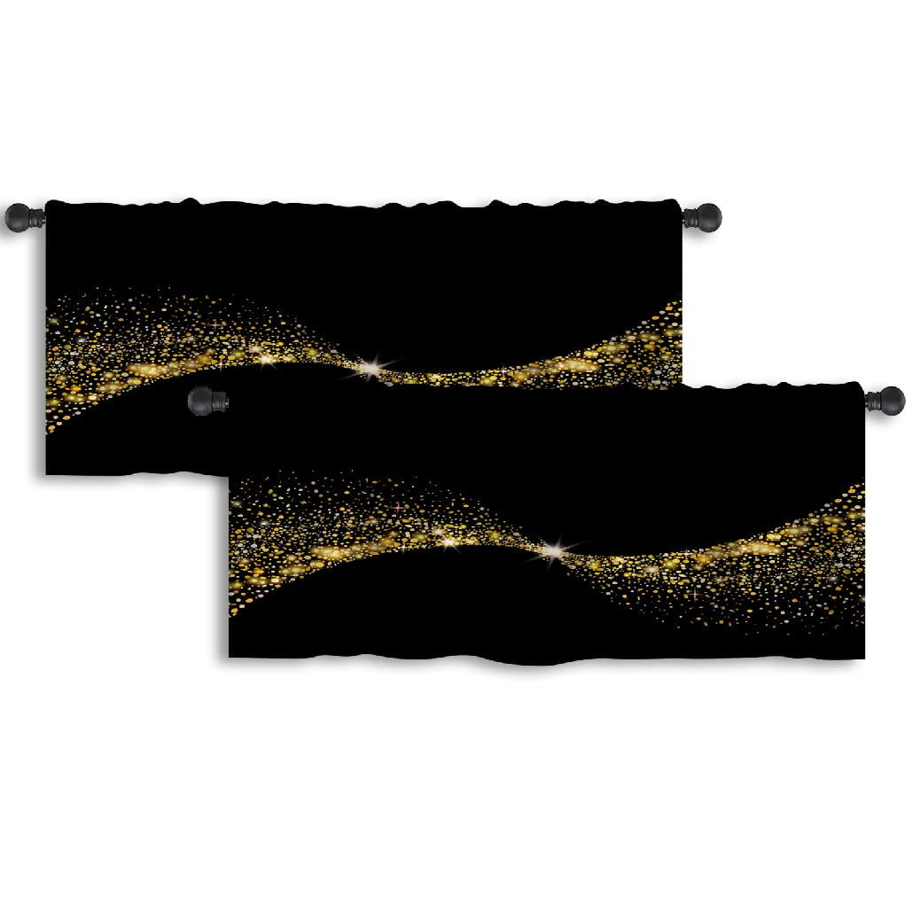 LALILO Kitchen Curtain Valance Gold Glitter Wave With Rod Pocket Window ...
