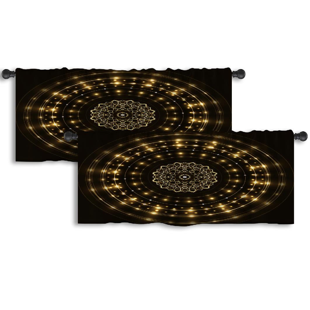 LALILO Kitchen Curtain Valance Gold Round Sparkling Frame With Rod ...
