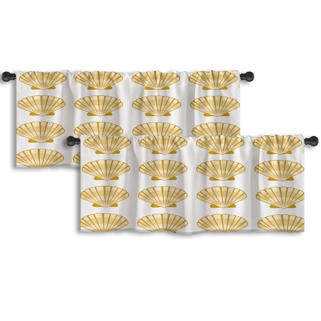 LALILO Kitchen Curtain Valance Gold Seashell Aquatic Shell Rod Pocket ...