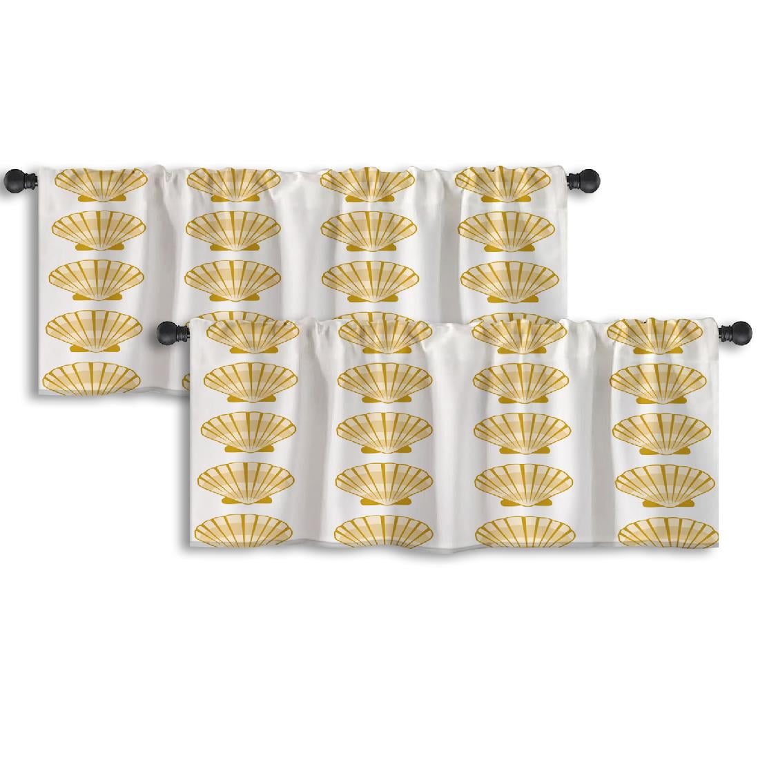 LALILO Kitchen Curtain Valance Gold Seashell Aquatic Shell Rod Pocket ...