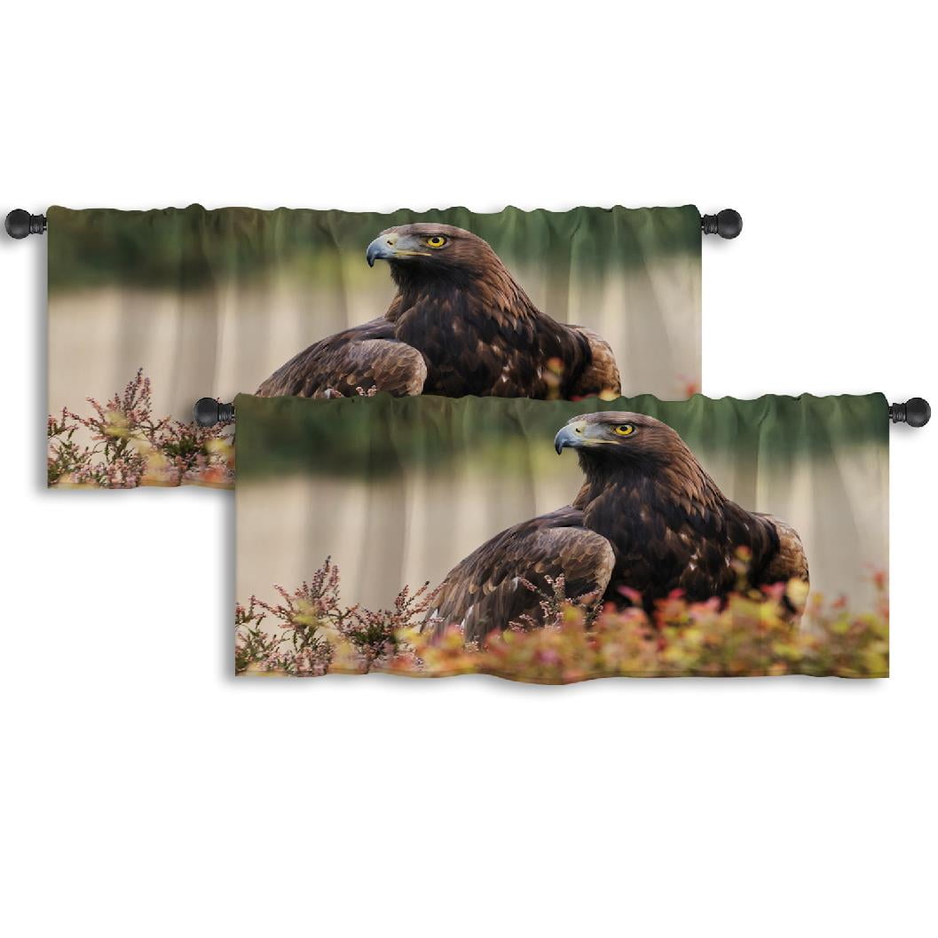 LALILO Kitchen Curtain Valance Golden Eagle Golden Eagle Rod Pocket ...