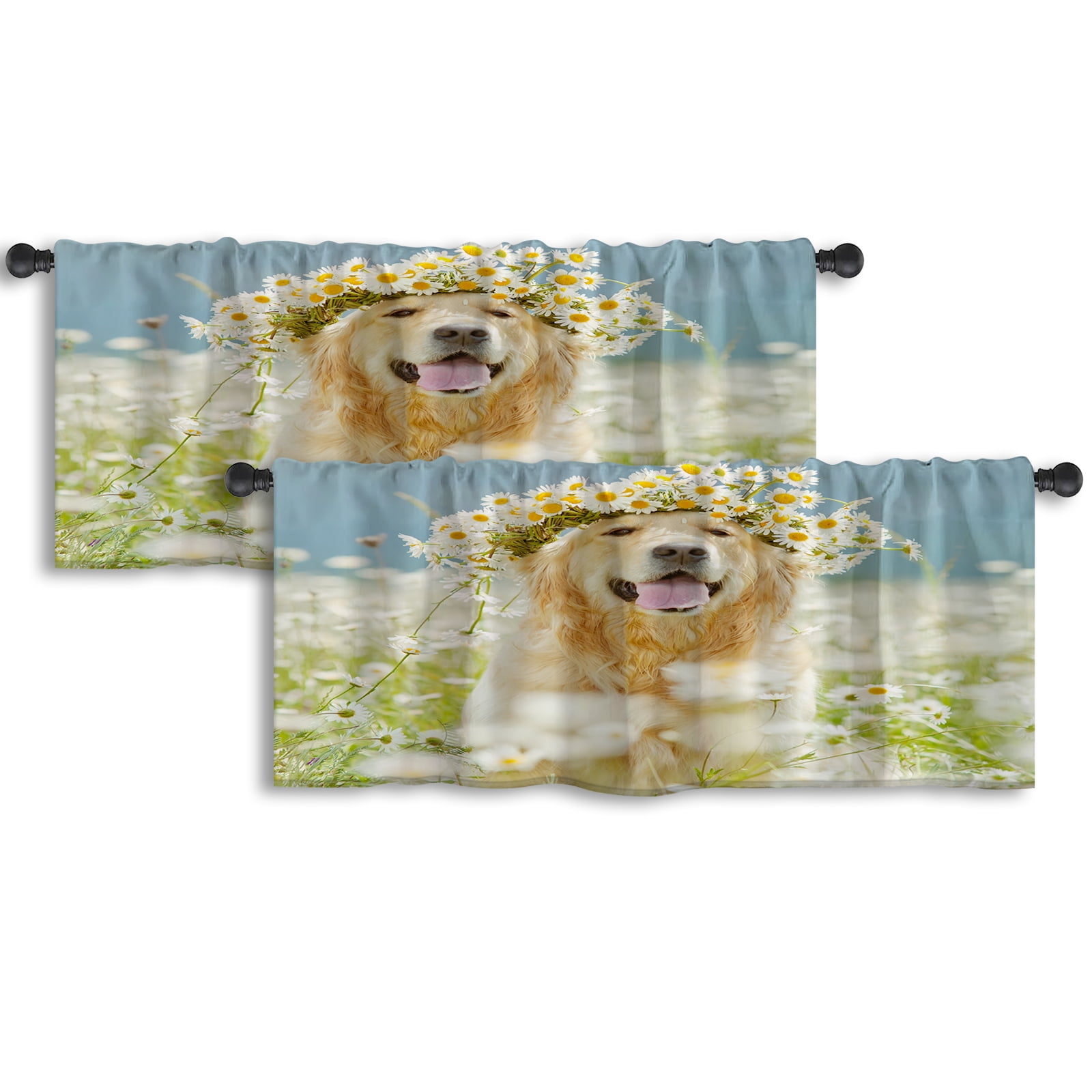 LALILO Kitchen Curtain Valance Golden Retriever Dog Rod Pocket Window ...