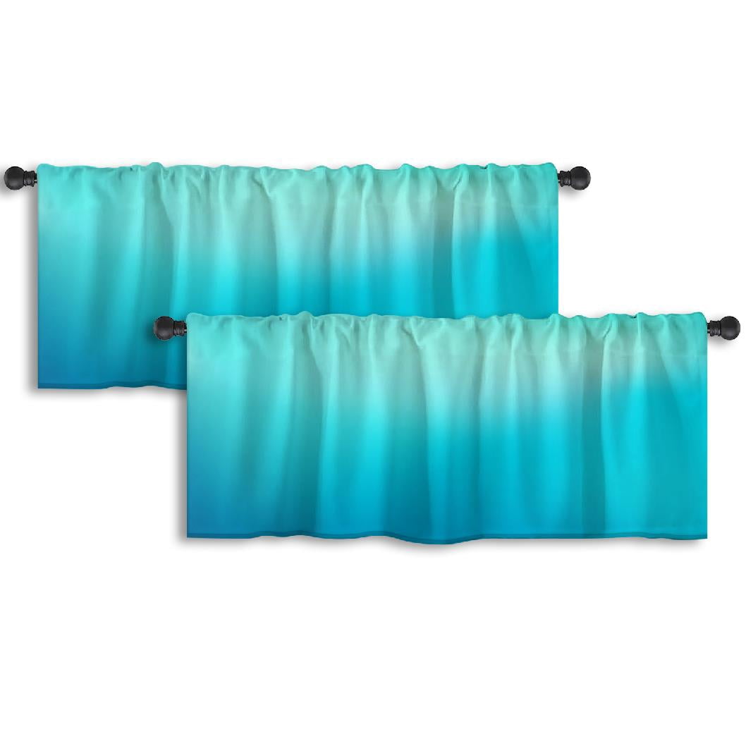 LALILO Kitchen Curtain Valance Gradient Teal Turquoise Rod Pocket ...