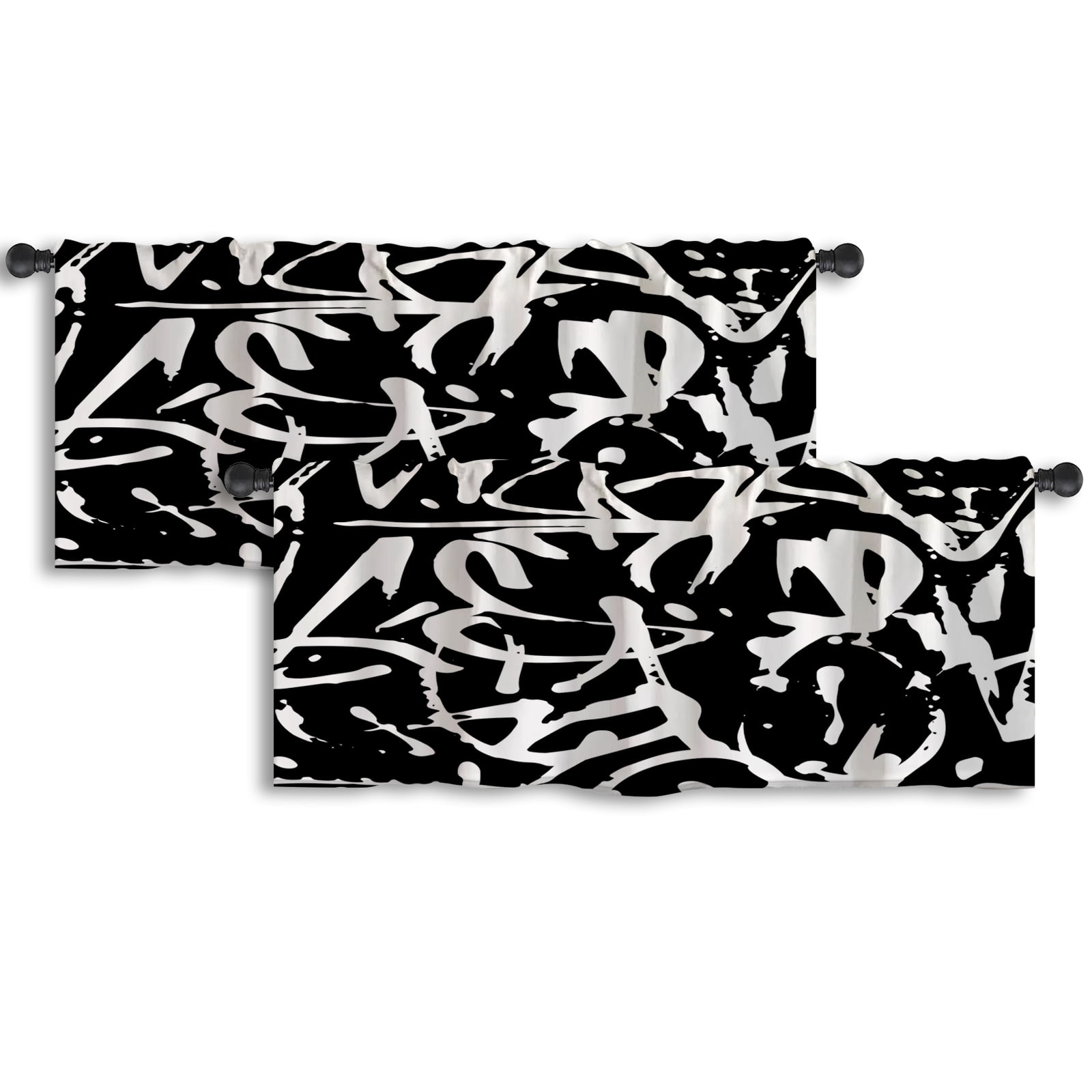 LALILO Kitchen Curtain Valance Graffiti Tags Letters Rod Pocket Window ...