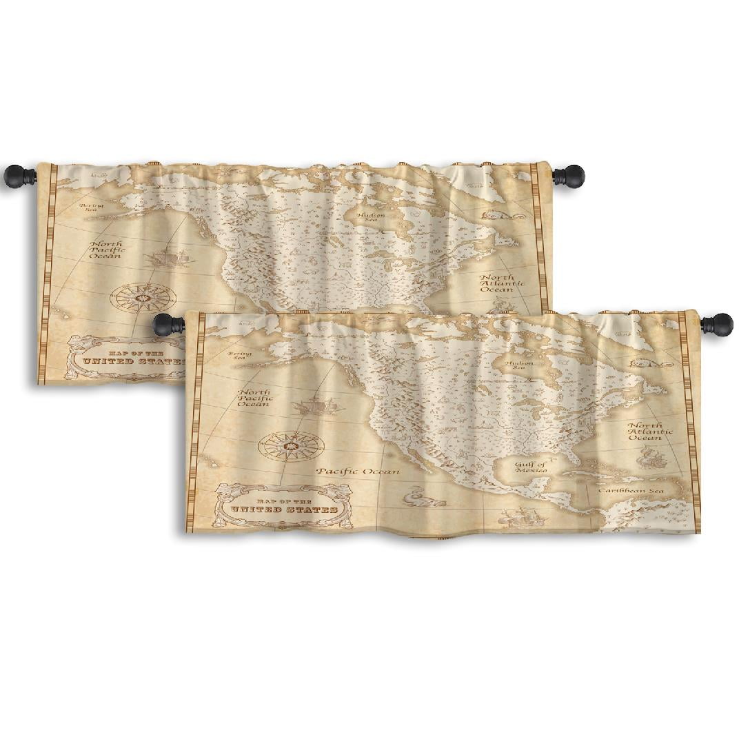 LALILO Kitchen Curtain Valance Great North America Map Vintage Rod ...