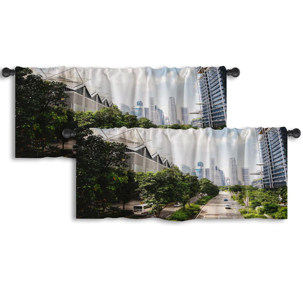 LALILO Kitchen Curtain Valance Green City Future City Future Rod Pocket ...