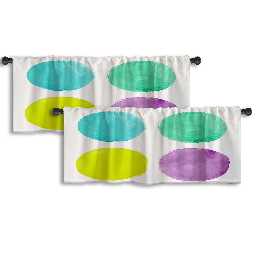 LALILO Kitchen Curtain Valance Green Color Colorful Watercolor Rod ...