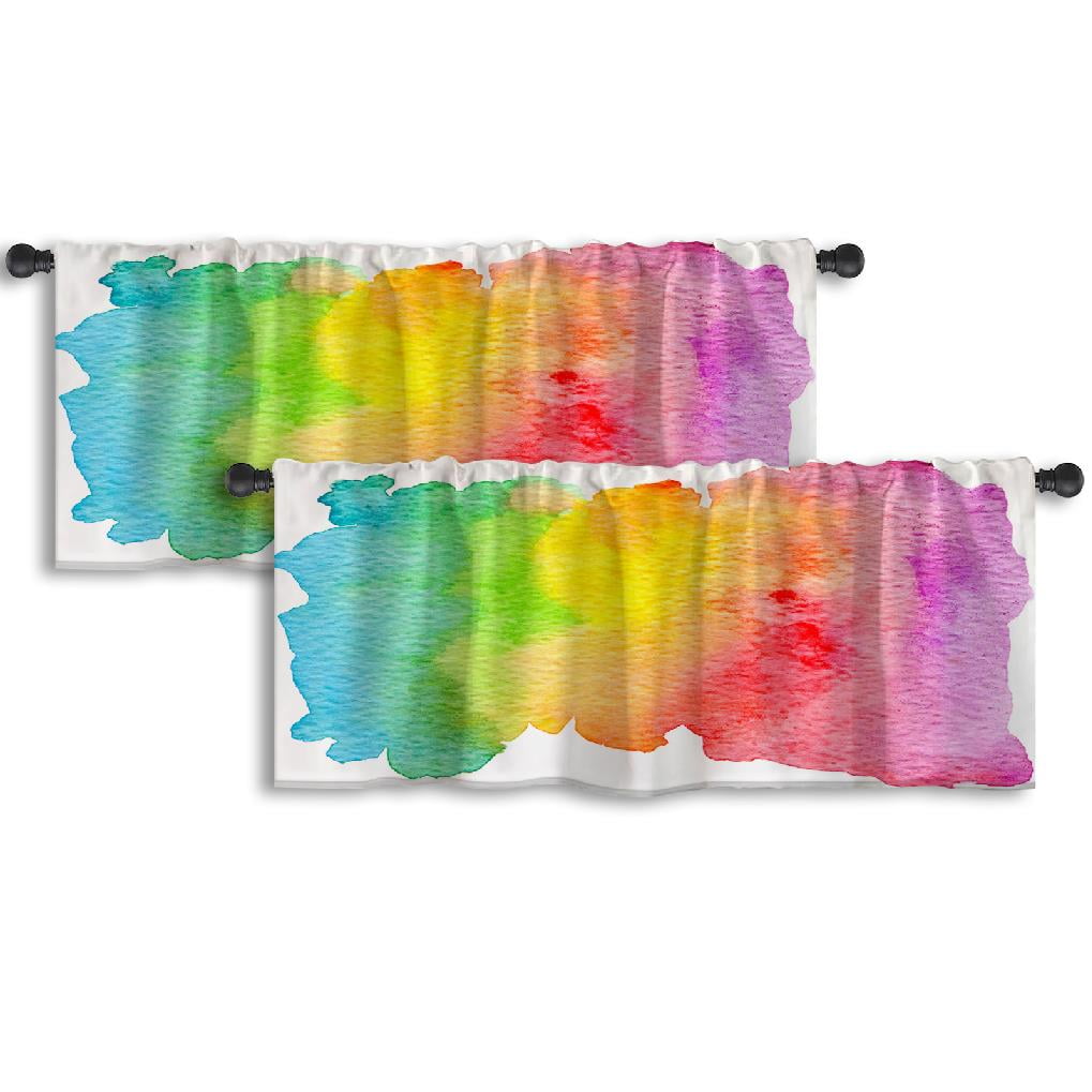 LALILO Kitchen Curtain Valance Green Color Colorful Watercolor Rod ...