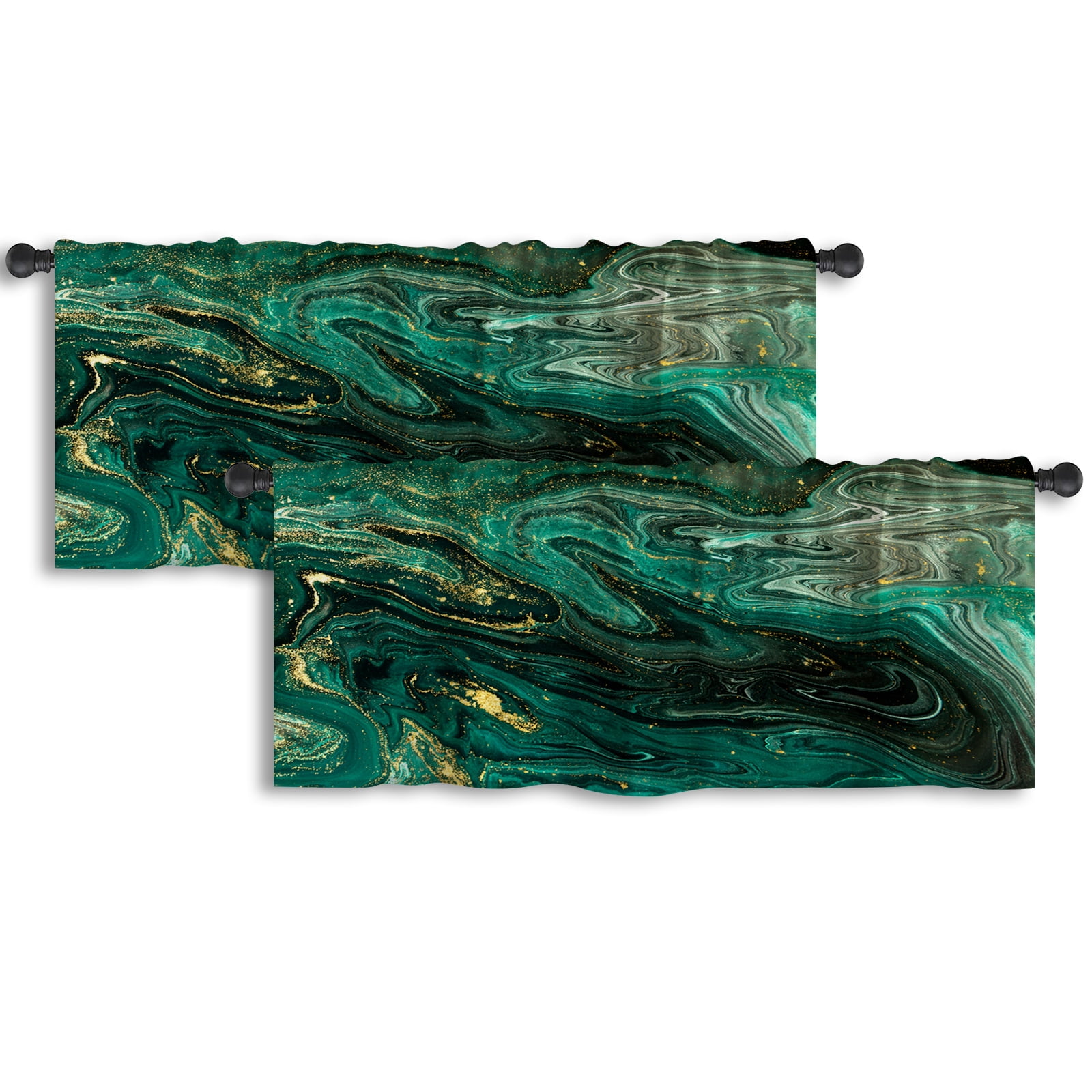 LALILO Kitchen Curtain Valance Green Marble Acrylic Rod Pocket Window ...