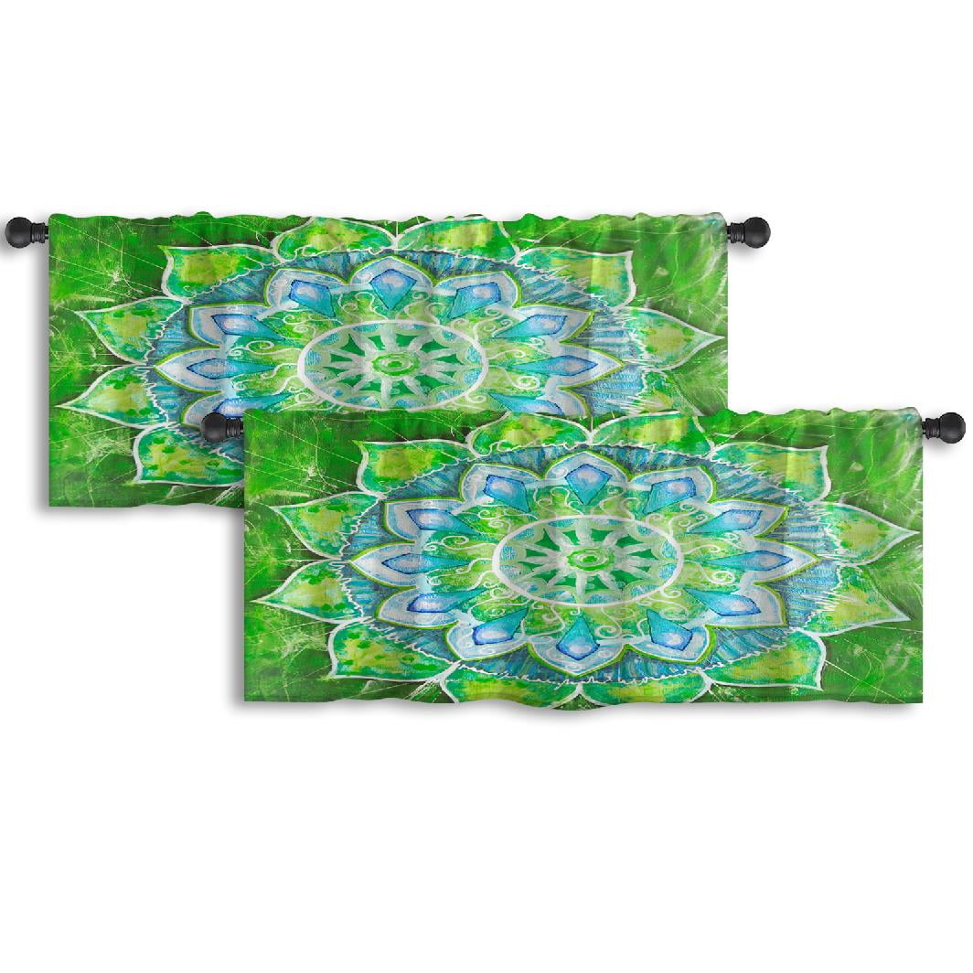 LALILO Kitchen Curtain Valance Green Picture With Circle Rod Pocket ...