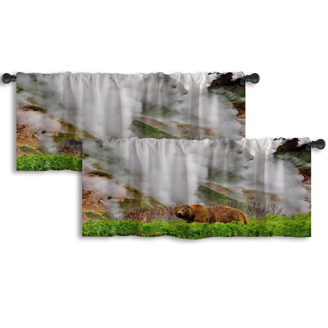 LALILO Kitchen Curtain Valance Green Tree Tropical Palm Leaves Rod ...