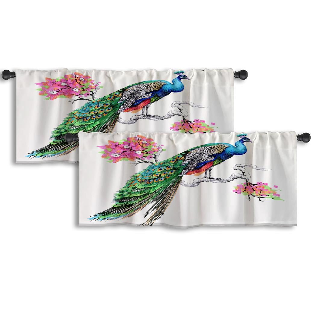 LALILO Kitchen Curtain Valance Green Watercolor Stain Green Rod Pocket ...