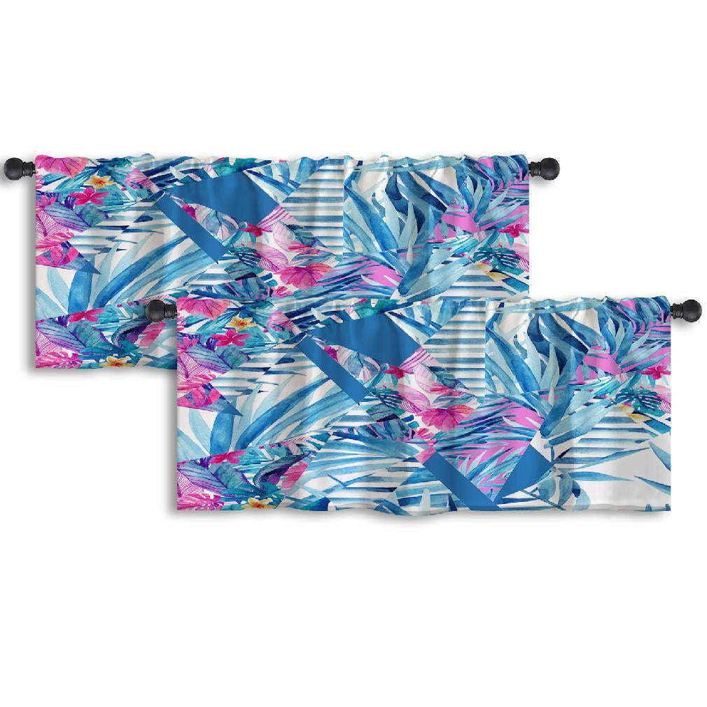 LALILO Kitchen Curtain Valance Green Watercolor With Tropical Rod ...