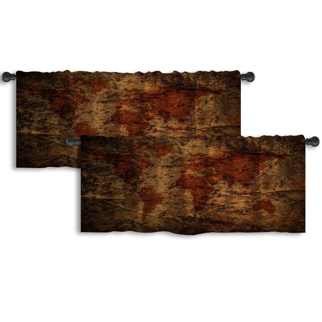 LALILO Kitchen Curtain Valance Grunge World Map Rustic Africa Rod ...