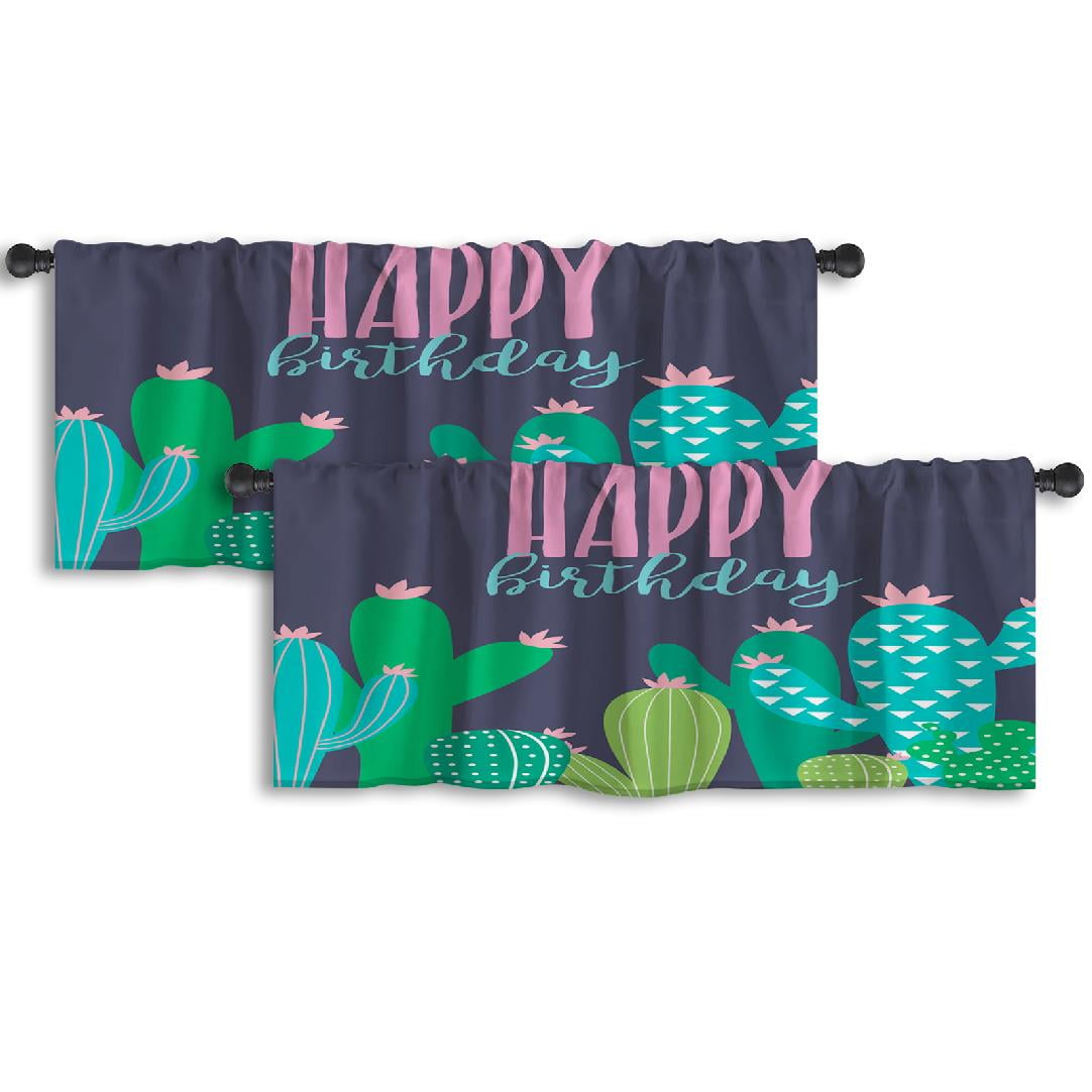 LALILO Kitchen Curtain Valance Happy Birthday Card With Boho Rod Pocket ...