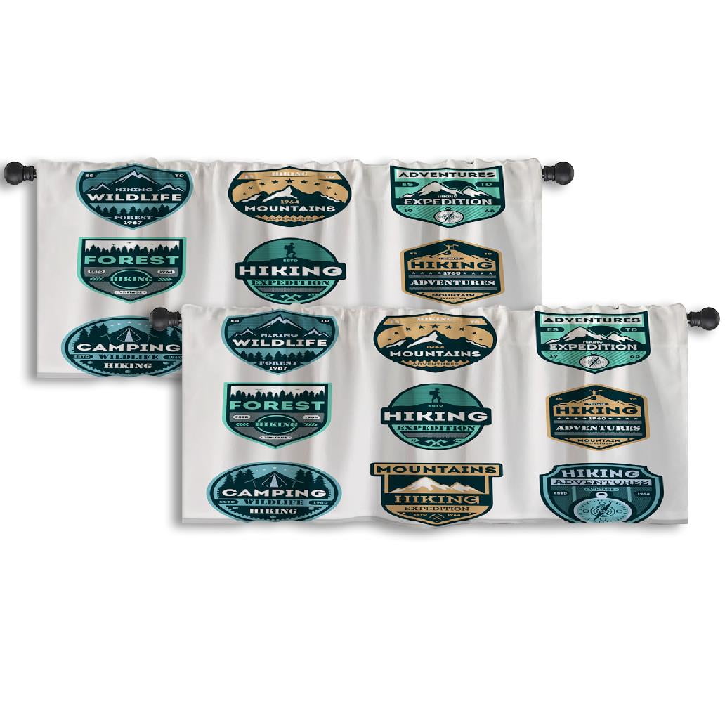LALILO Kitchen Curtain Valance Hiking Vintage Adventure Symbol Rod ...