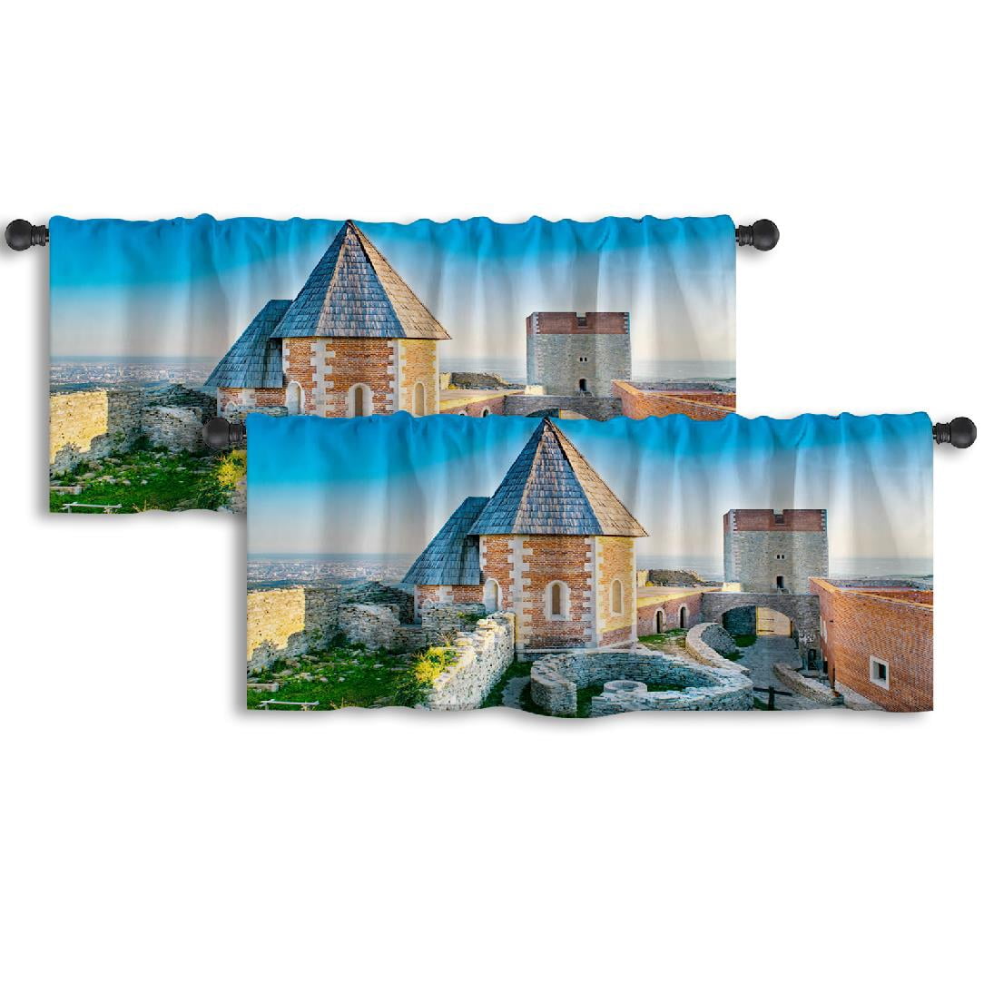 LALILO Kitchen Curtain Valance Historic Mountain Castle Rod Pocket ...