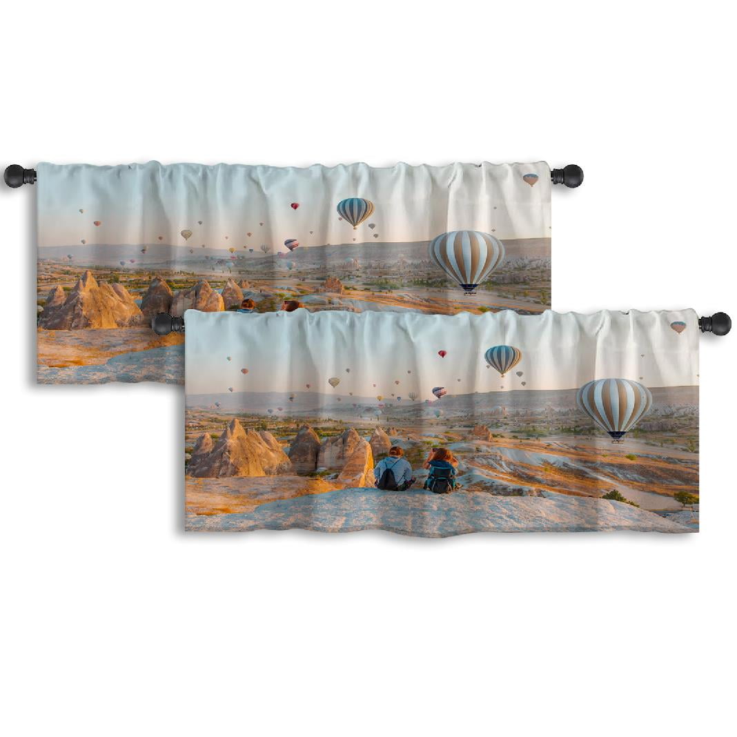 LALILO Kitchen Curtain Valance Hot Air Balloon Flying Rock Rod Pocket ...