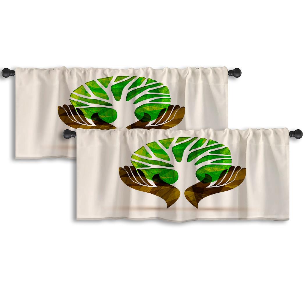 LALILO Kitchen Curtain Valance Human Green Tree Symbol With Rod Pocket ...
