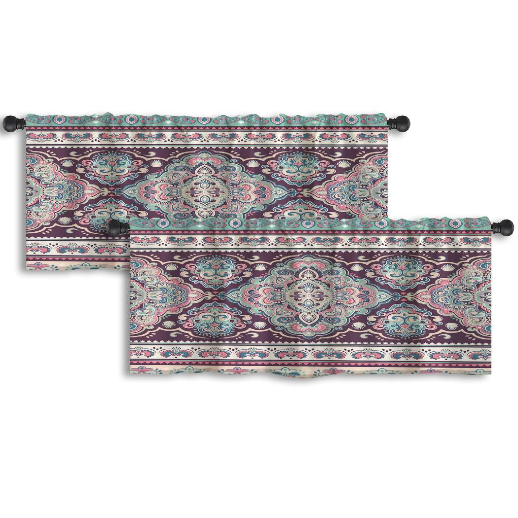 LALILO Kitchen Curtain Valance Indian Floral Paisley Rod Pocket Window ...