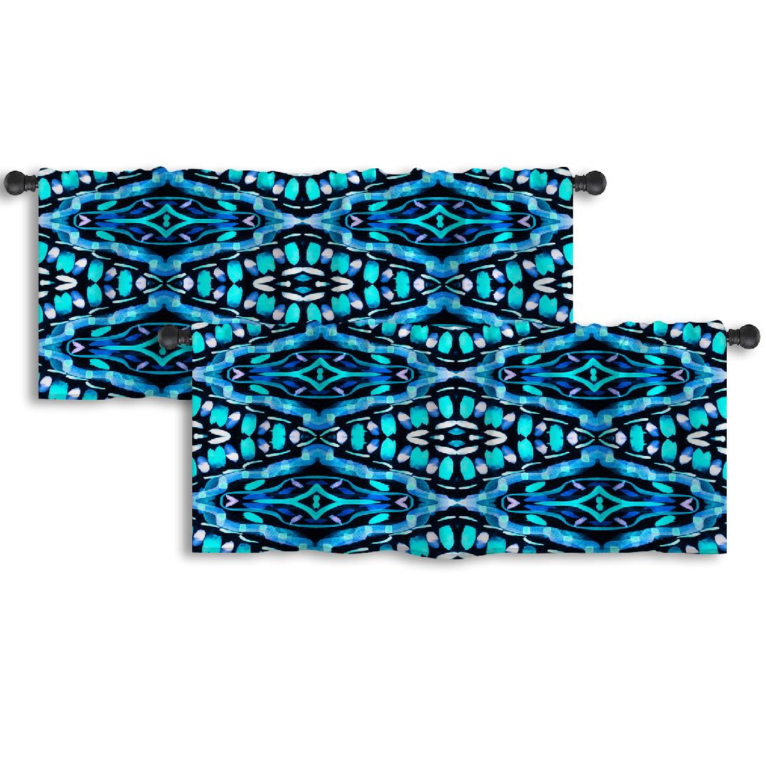 LALILO Kitchen Curtain Valance Indigo Tie Dye Boho Ink Rod Pocket ...