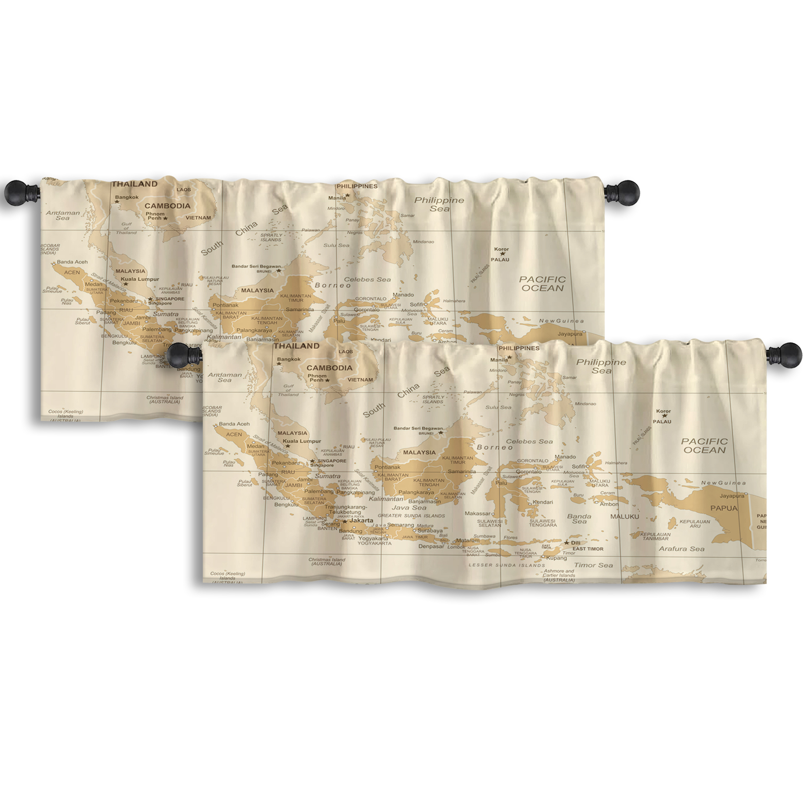 LALILO Kitchen Curtain Valance Indonesia Map Vintage Rod Pocket Window ...