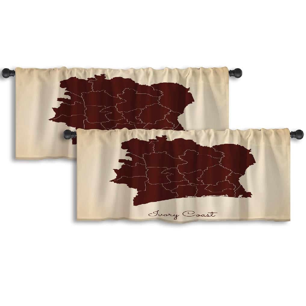 LALILO Kitchen Curtain Valance Ivory Coast Map Retro Rod Pocket Window ...