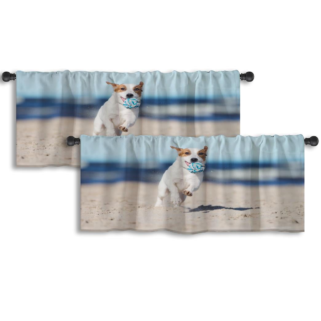 LALILO Kitchen Curtain Valance Jack Terrier Dog Rod Pocket Window ...