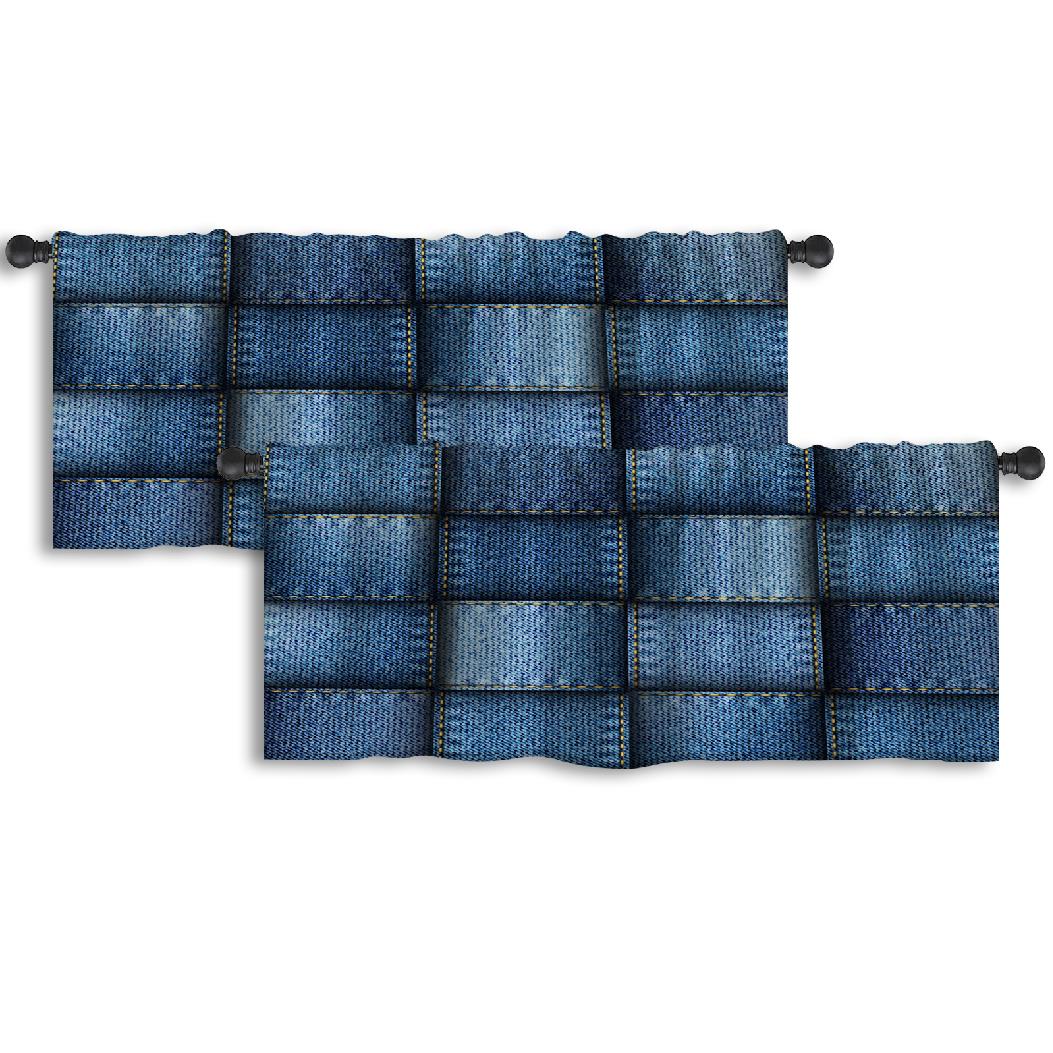LALILO Kitchen Curtain Valance Jeans Patchwork Blue Jeans Rod Pocket ...