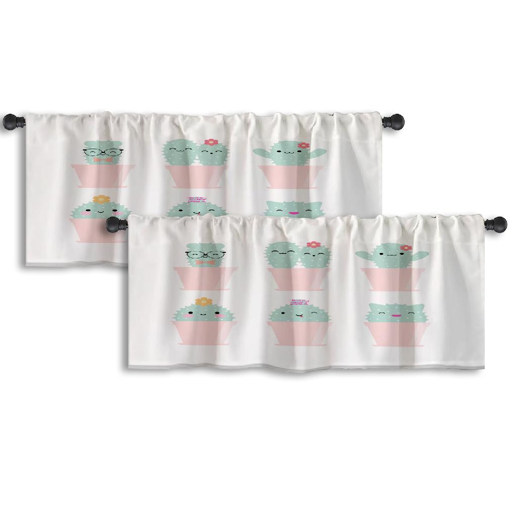 LALILO Kitchen Curtain Valance Kawaii With Funny Pink Kawaii Rod Pocket ...