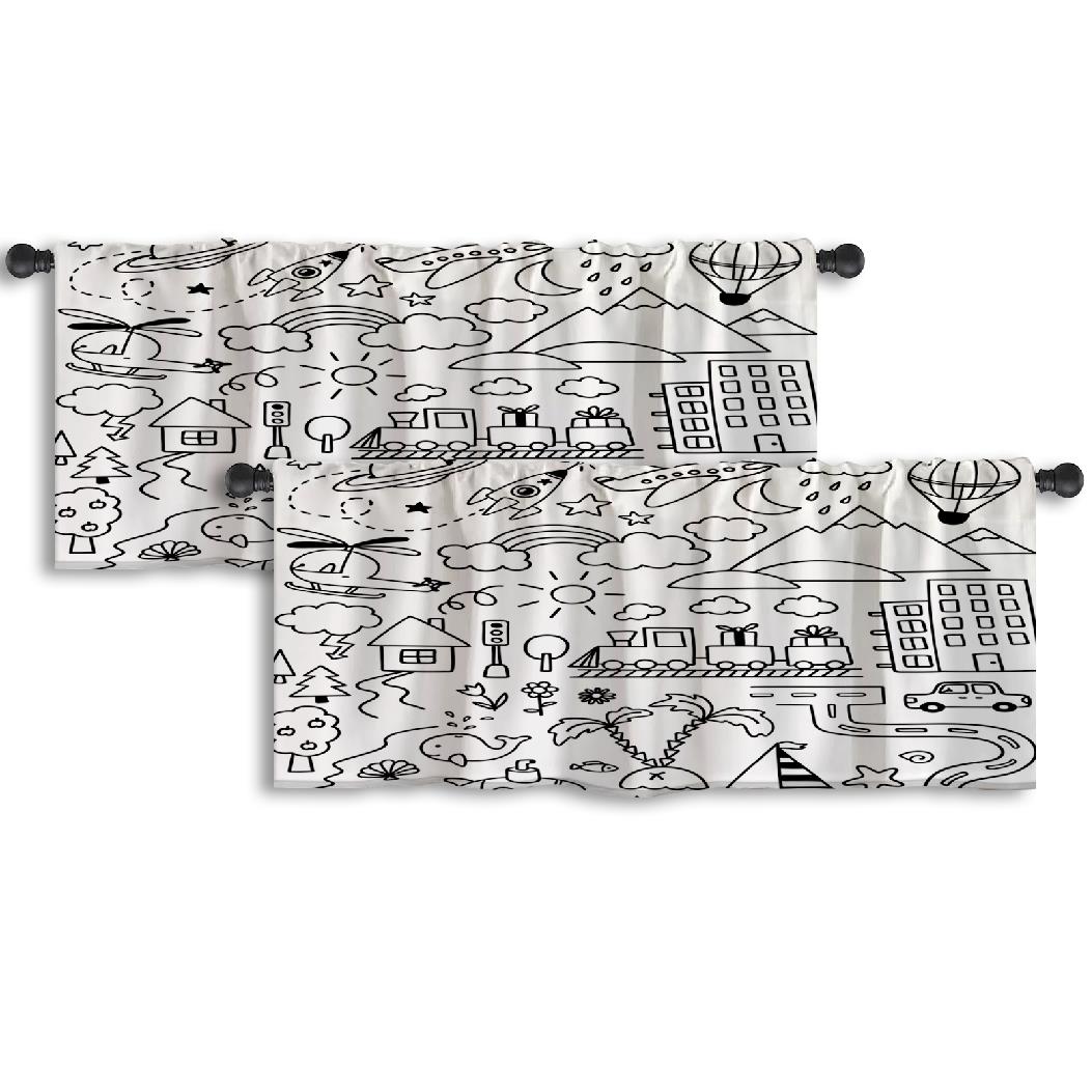 LALILO Kitchen Curtain Valance Kids Doodle Doodle Baby Sketch Rod ...