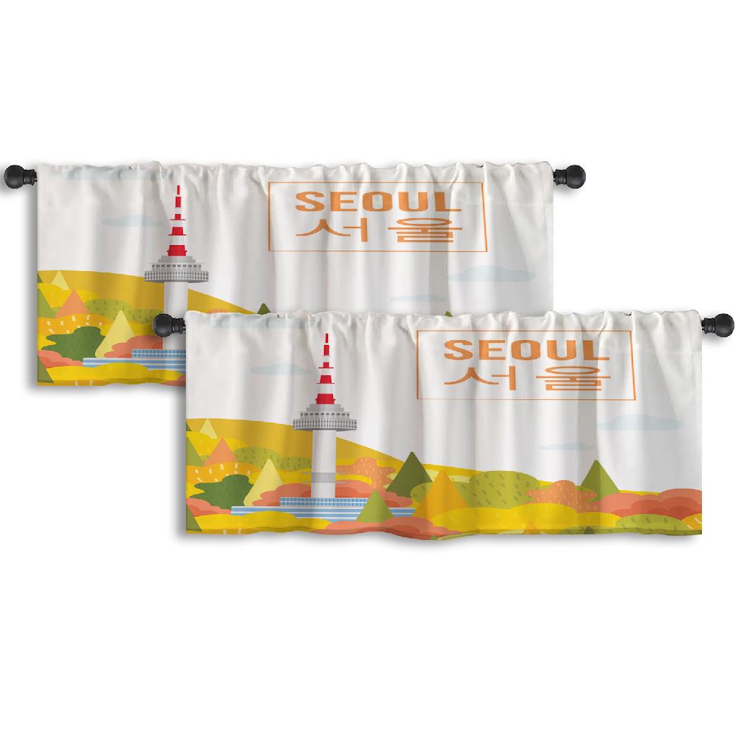 LALILO Kitchen Curtain Valance Korean Character Colorful Rod Pocket ...