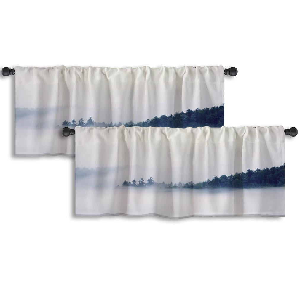 LALILO Kitchen Curtain Valance Landscape Autumn Fog Rod Pocket Window ...