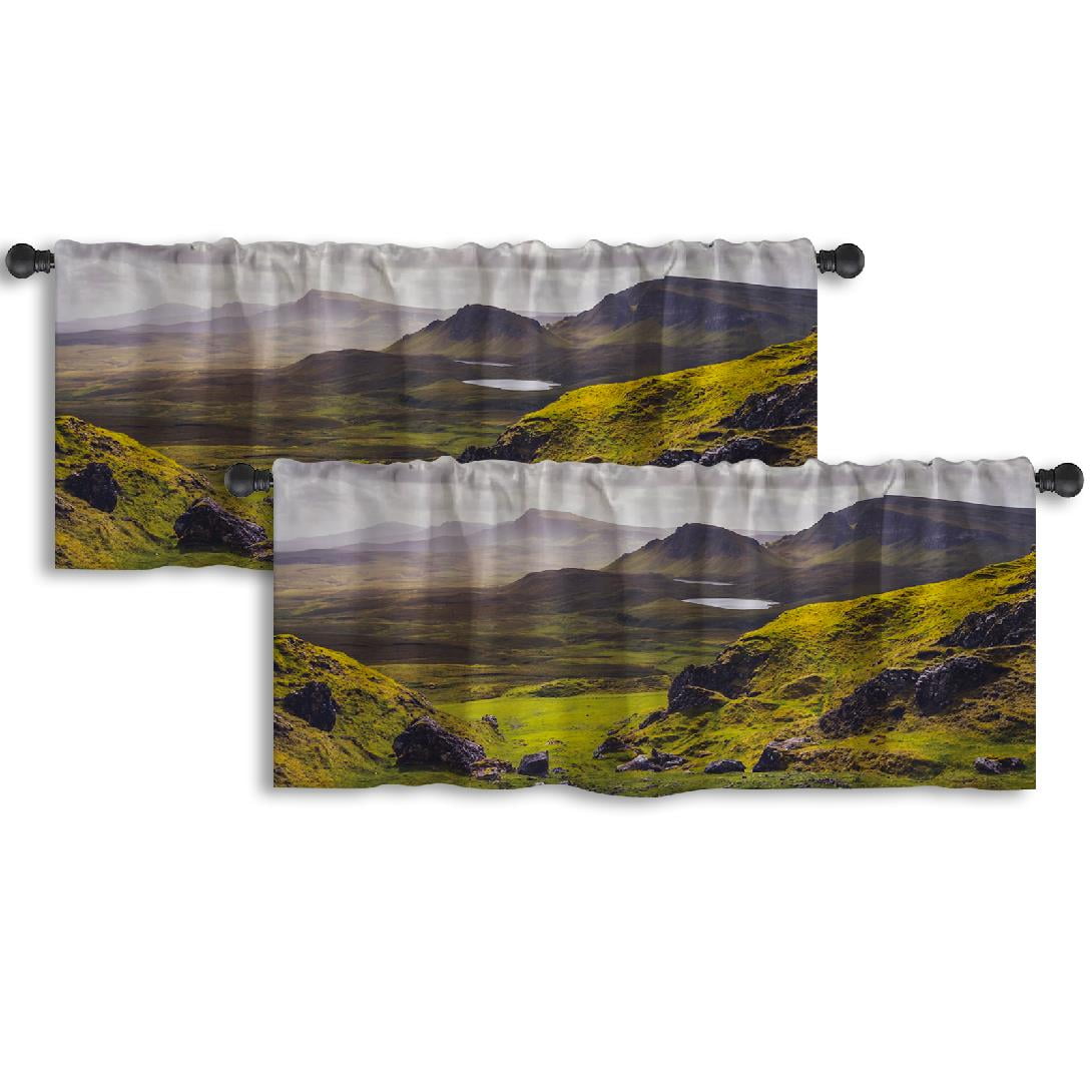 LALILO Kitchen Curtain Valance Landscape Mountains Scottish Rod Pocket ...