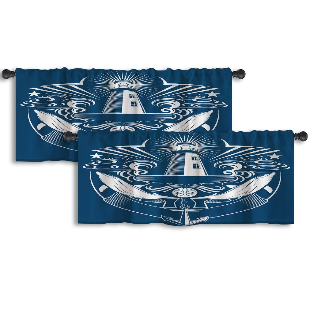 LALILO Kitchen Curtain Valance Lighthouse Lighthouse Wave Sea Rod ...