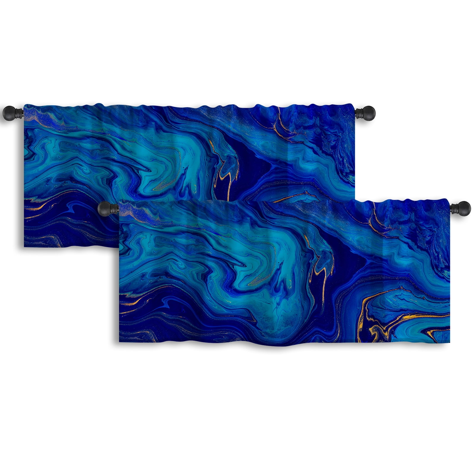 LALILO Kitchen Curtain Valance Liquid Blue And Rod Pocket Window ...